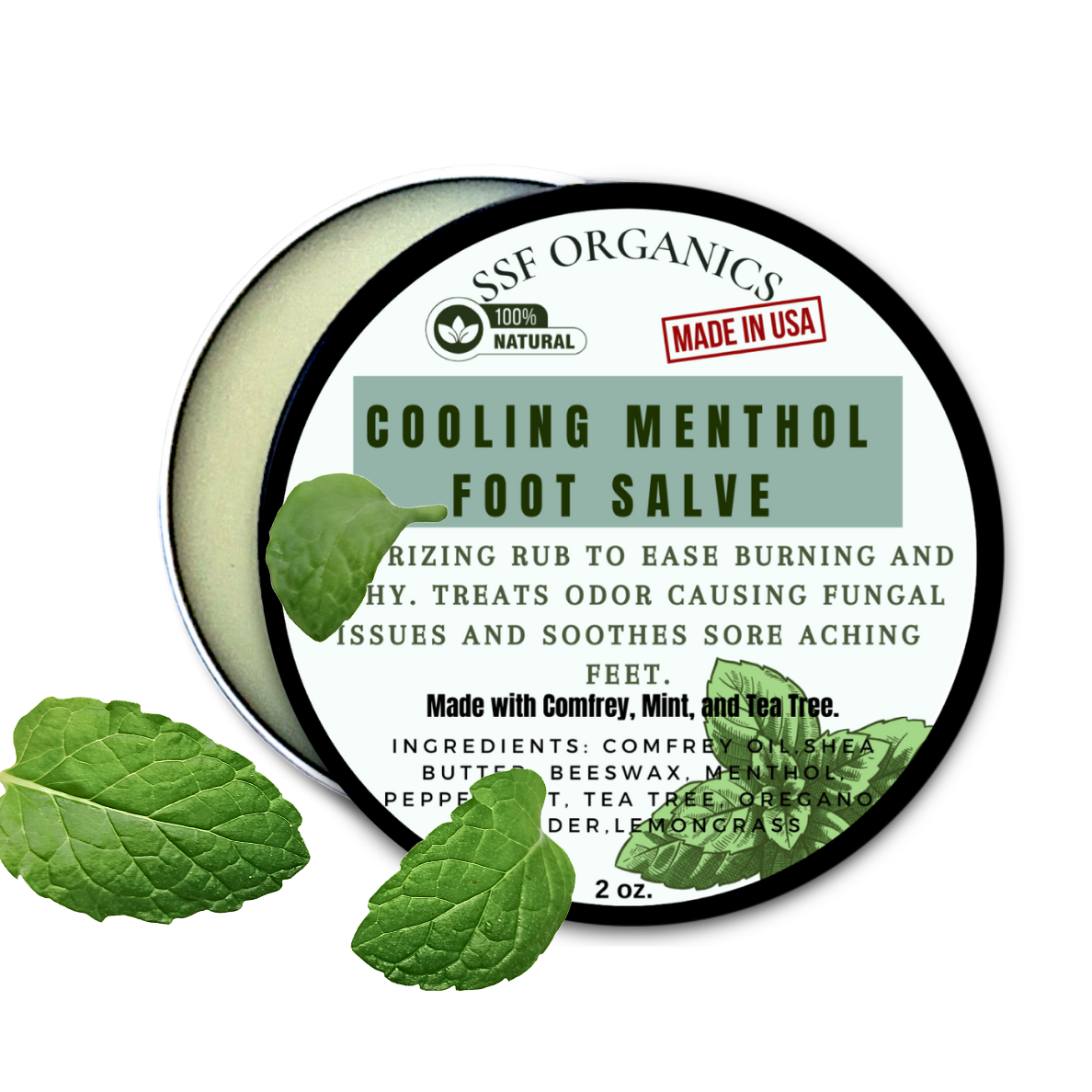 SSF Organics- Soothing Foot Salve. Use for Athletes Foot, Dry cracked